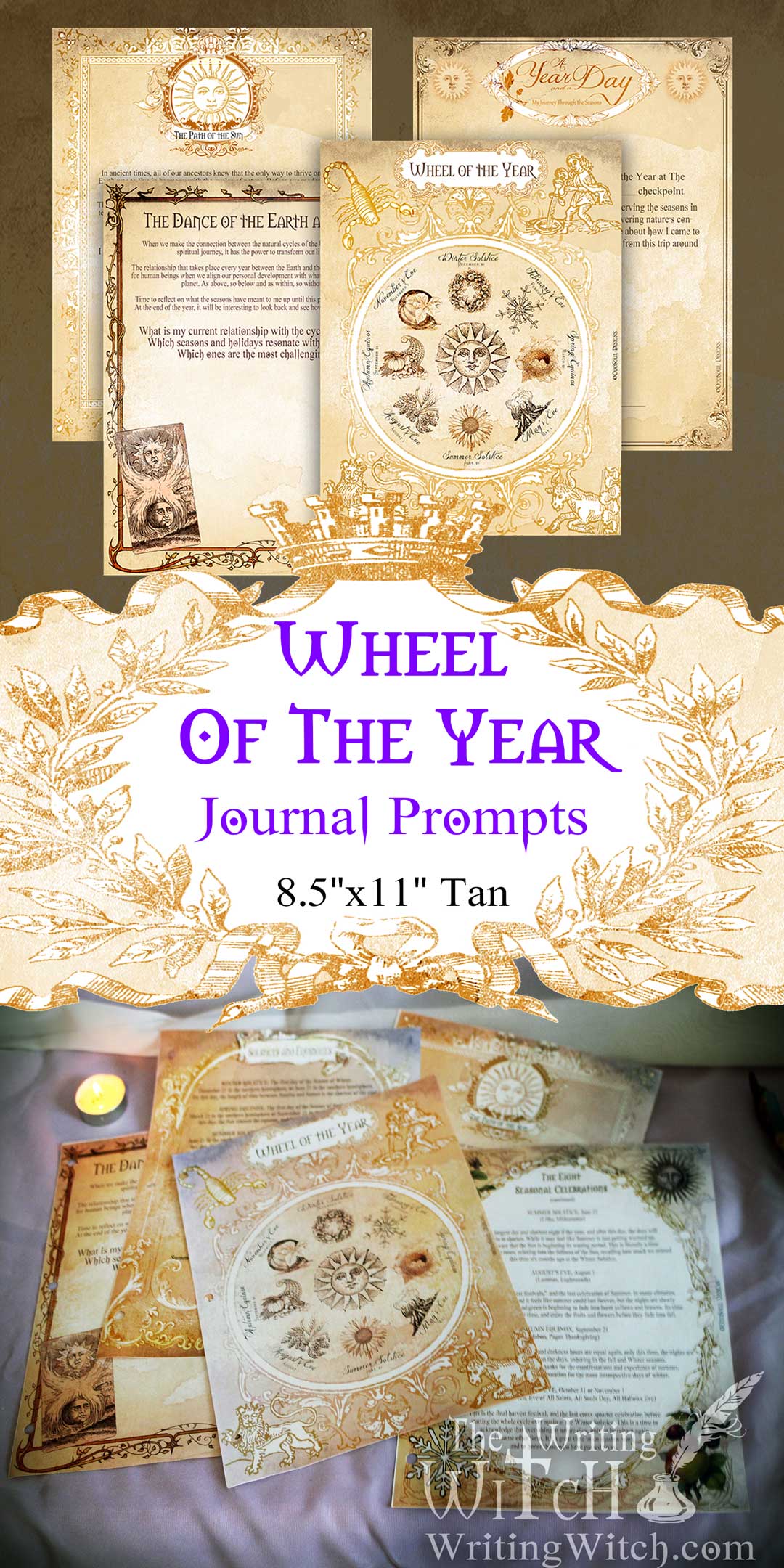 printable wheel of the year journal prompt pages large tan – The ...